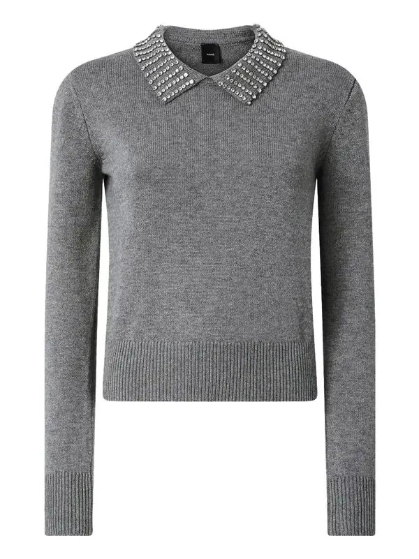Pinko Rhinestone-collared Sweater - Grey