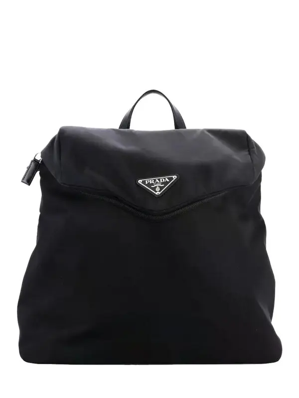 Prada Zipped Triangle Flap Re-nylon And Leather Backpack - Black