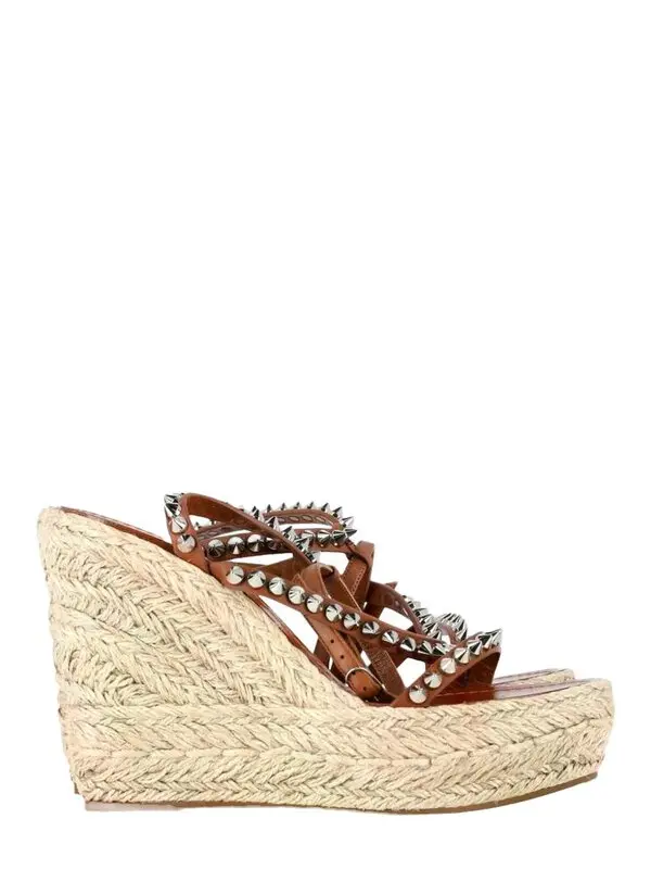 CHRISTIAN LOUBOUTIN Mafaldina Zeppa Studded Wedge Sandal - Brown