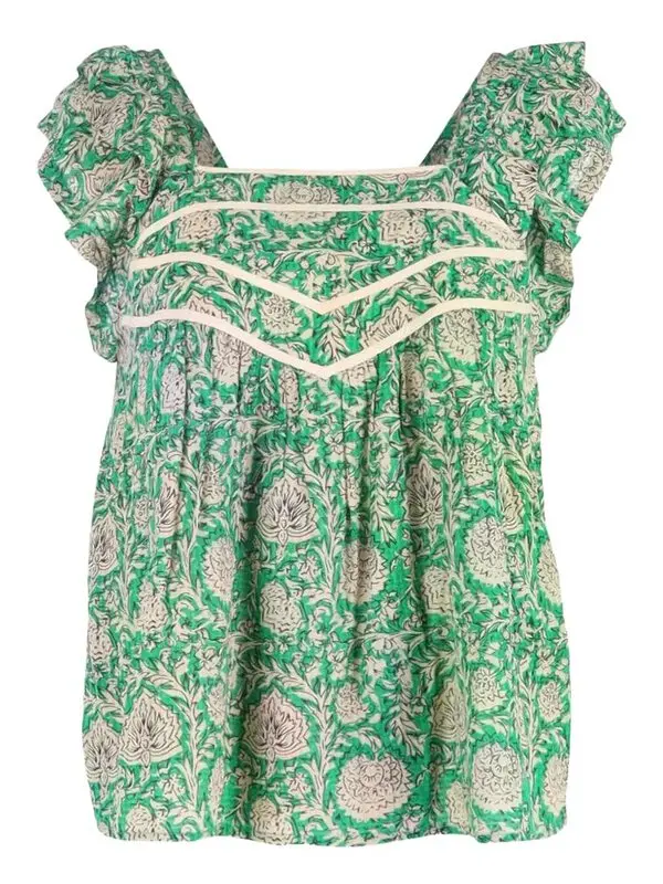 Ba&sh Floral-print Top With Ruffled Straps - Green