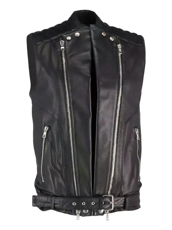 Balmain Belted Leather Gilet - Black