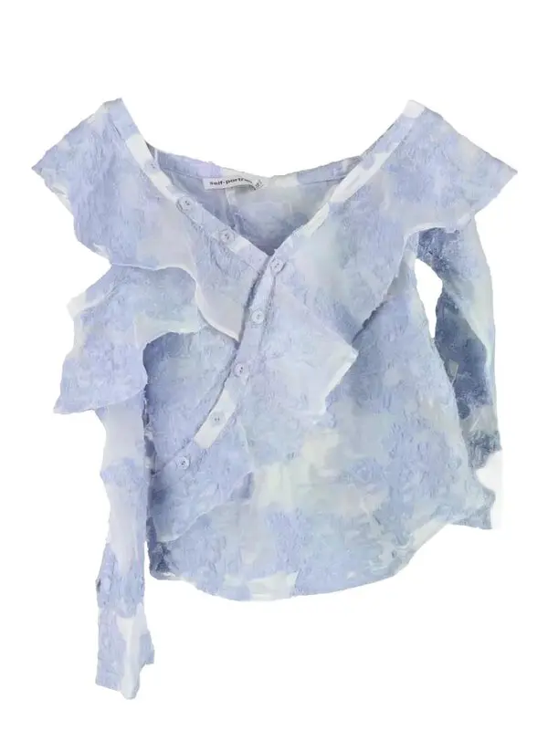 SELF-PORTRAIT Floral Ruffled Asymmetrical Top - Blue