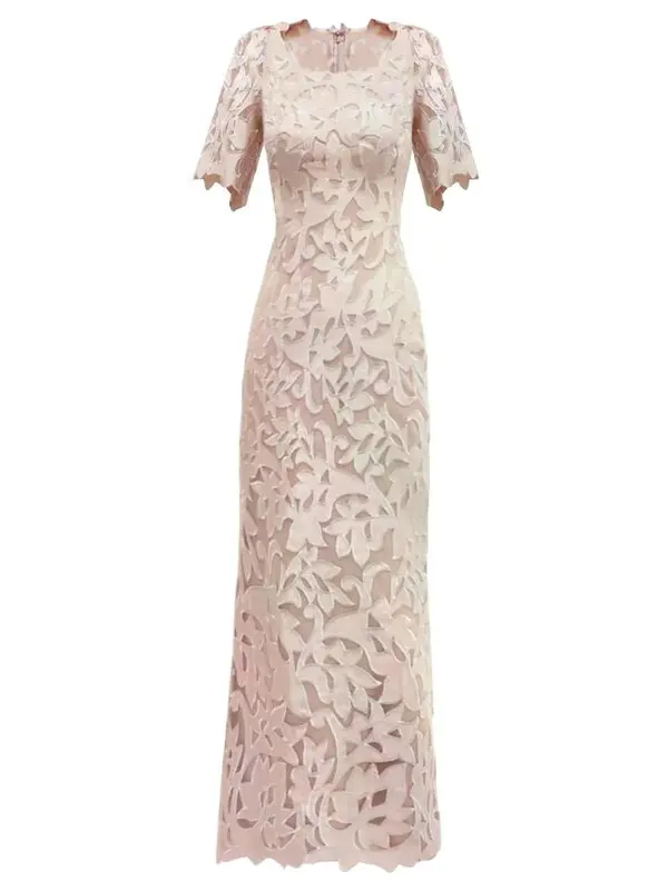 GEMY MAALOUF Floral-embroidery Midi Dress - Neutrals