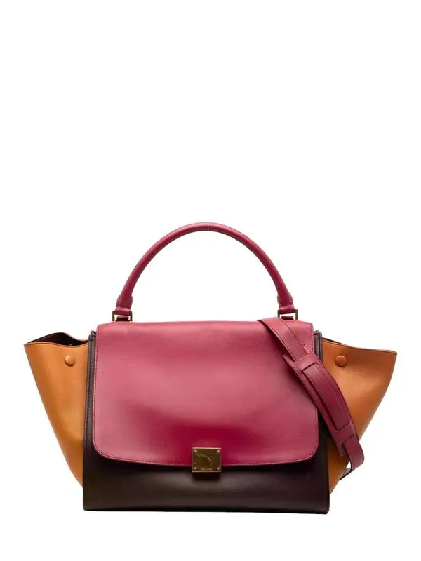 Celine 2014 Medium Tricolor Leather Trapeze Satchel - Red