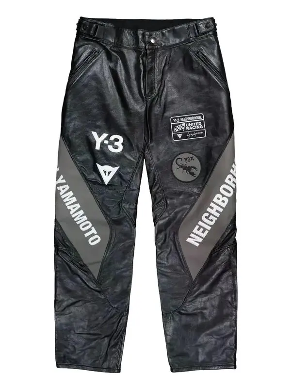 Y3 Racer Logo Leather Trousers - Black