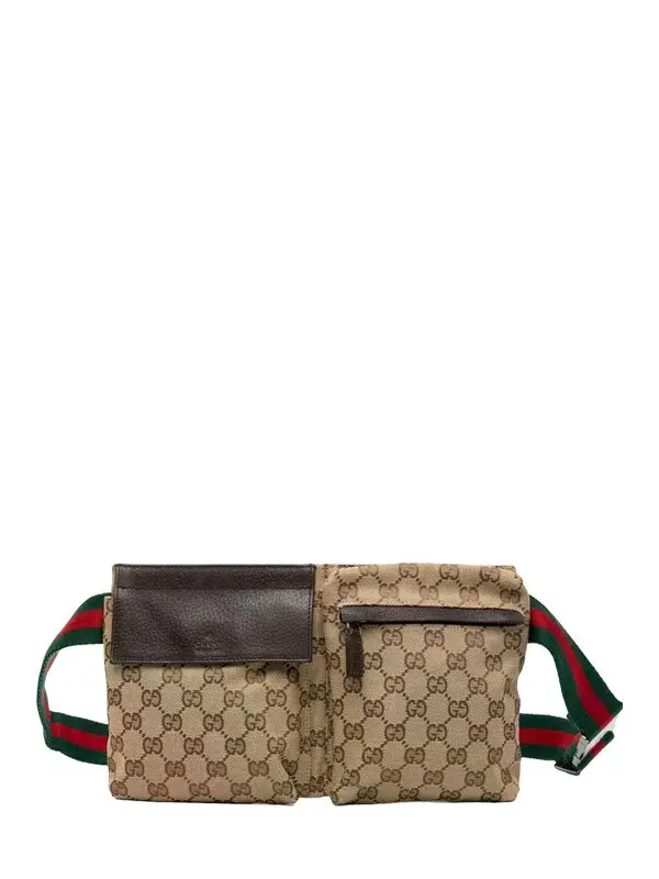 Gucci Gg Canvas Web Double Pocket Belt Bag - Brown
