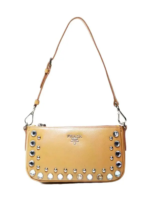 Prada 2000-2020 Studded Leather Shoulder Bag - Neutrals