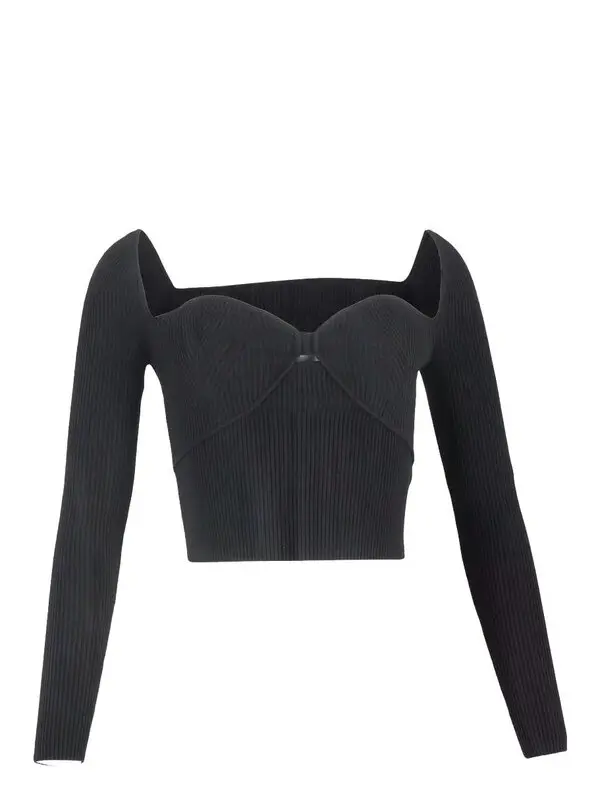 SELF-PORTRAIT Long-sleeve Cropped Top - Black