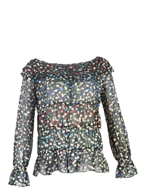 Rixo Metallic Floral-print Silk Top - Black