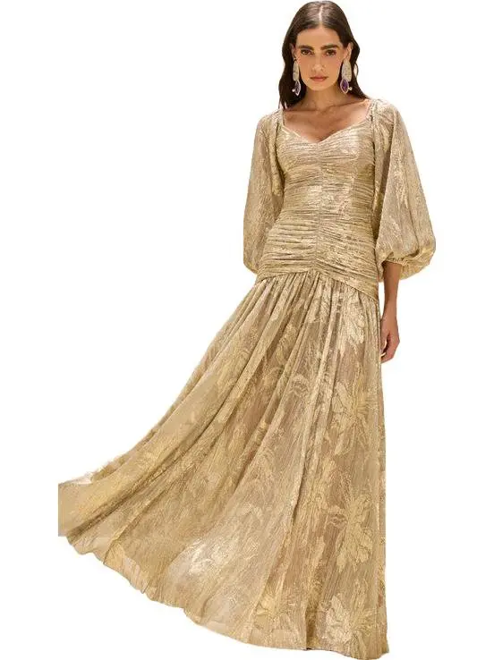 PatBO Lurex Long Sleeve Gown - Gold