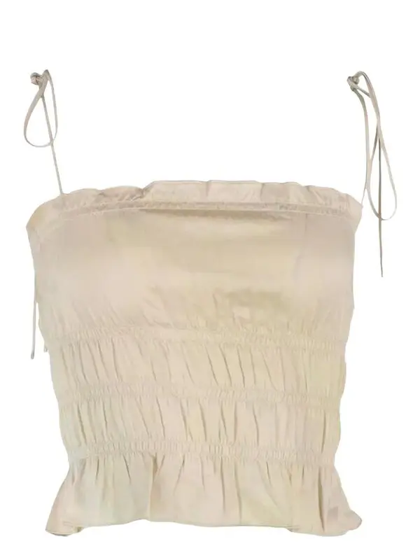 REFORMATION Viviana Silk Smocked Top - Neutrals
