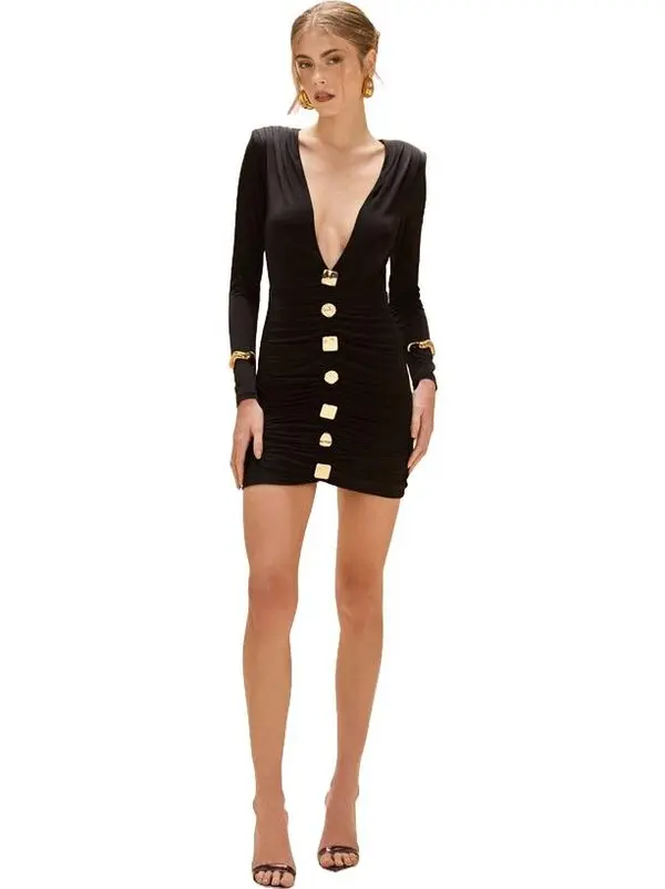 PatBO Moonlit Jersey Long Sleeve Mini Dress - Black