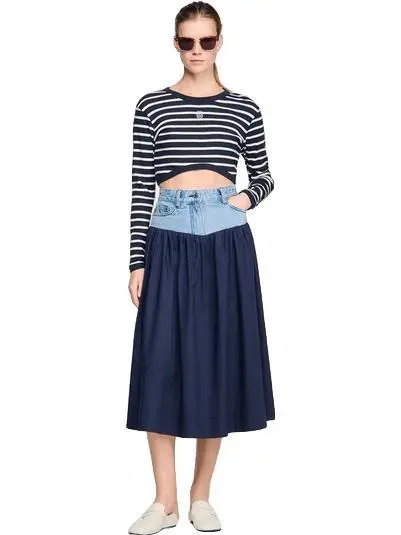 Sandro Mixed-material Maxi Skirt - Blue / Navy