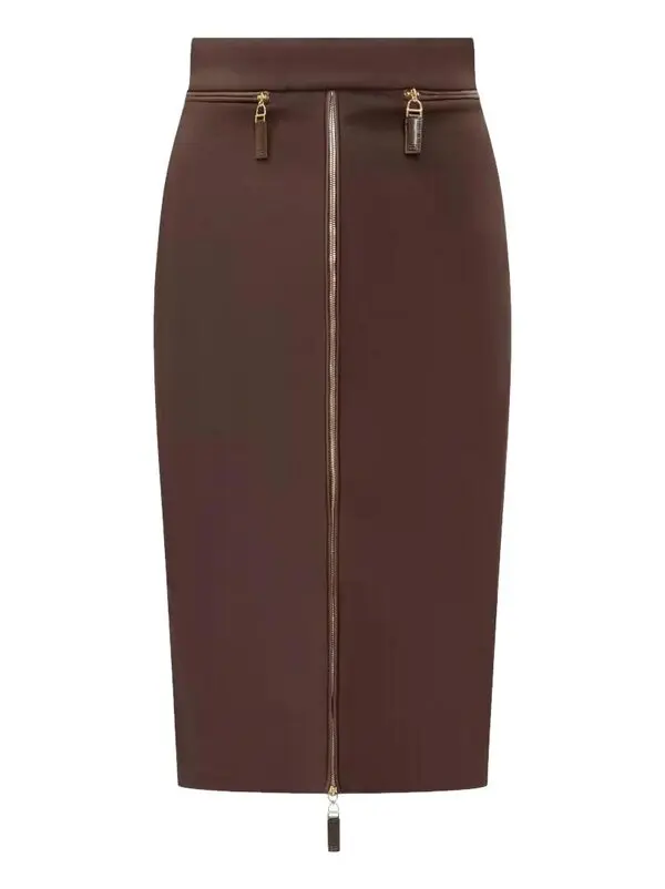Elisabetta Franchi Pencil Skirt With Zip Detail - Brown