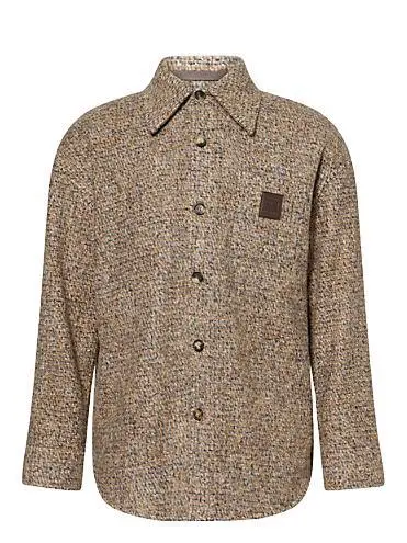 Loewe Anagram-patch Bouclé Wool-blend Overshirt - Beige/blue Melange