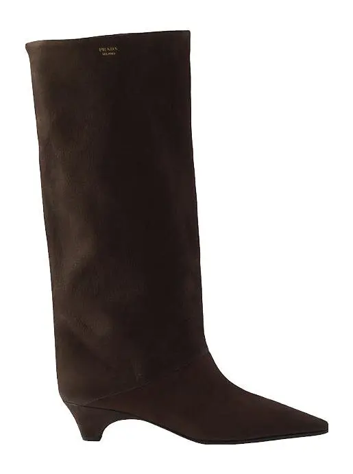 Prada Pointed-toe Leather Knee-high Boots - Brown