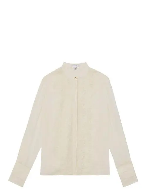 REISS Miranda Lace-trim Sheer Crepe Blouse - Cream