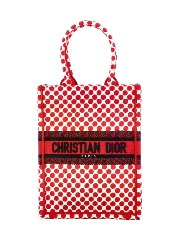 Dior Printed Canvas Vertical Tote Bag - Red