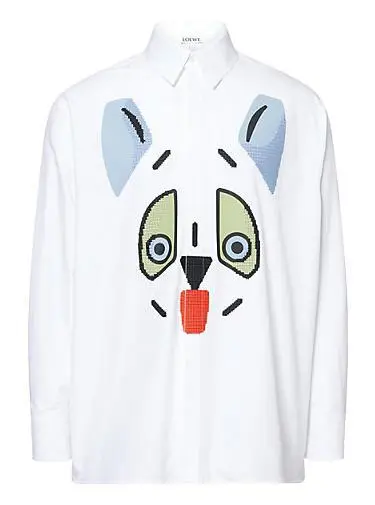 Loewe Cat Face Embroidered Cotton Shirt - White