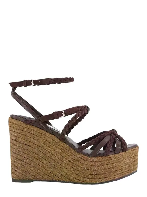 JIMMY CHOO Nyra Leather Wedge Sandals - Brown