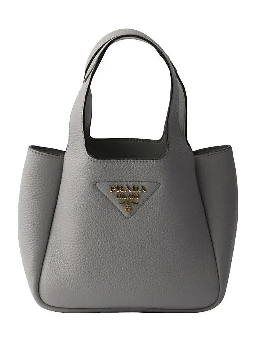 Prada Logo-plaque Mini Leather Shoulder Bag - Grey