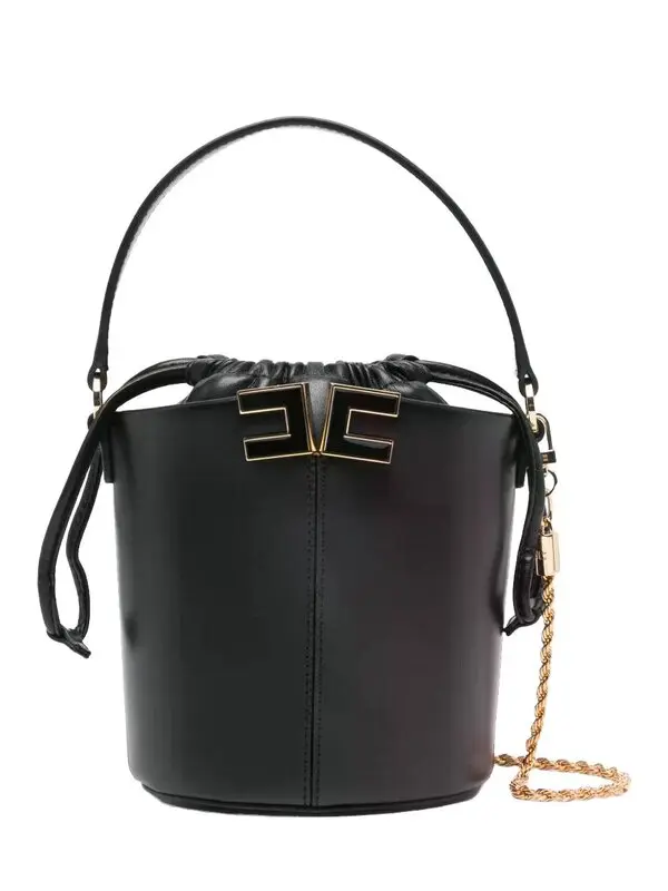 Elisabetta Franchi Logo-plaque Drawstring Mini Bucket Bag - Black