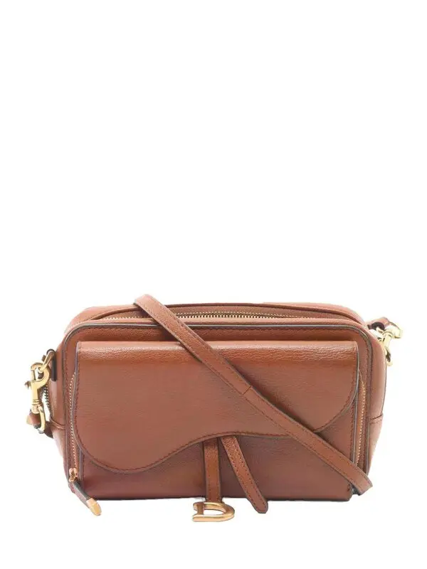 Dior 2010-2025 Leather Double Saddle Pouch Crossbody Bag - Brown
