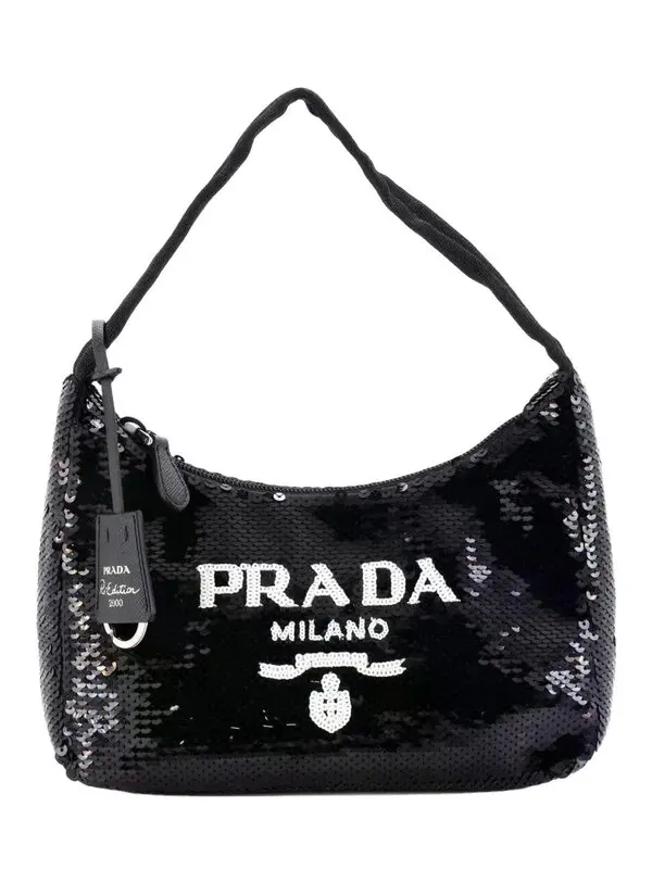 Prada Re-edition 2000 Sequins Mini Hobo Bag - Black