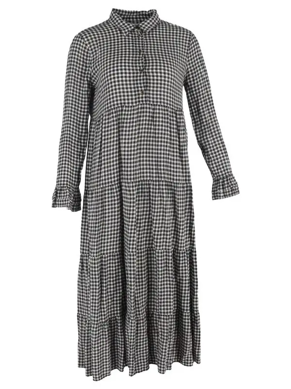 GANNI Gingham Tiered Midi Shirt Dress - Black