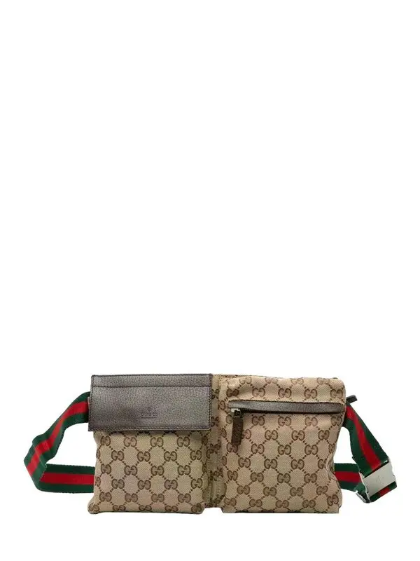 Gucci Gg Canvas Web Double Pocket Belt Bag - Brown