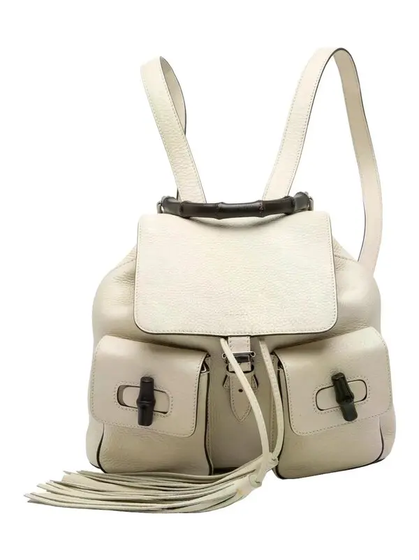 Gucci Leather Bamboo Tassel Backpack - White