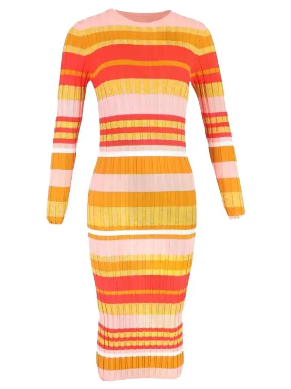 Stine Goya Striped Knitted Midi Dress - Orange