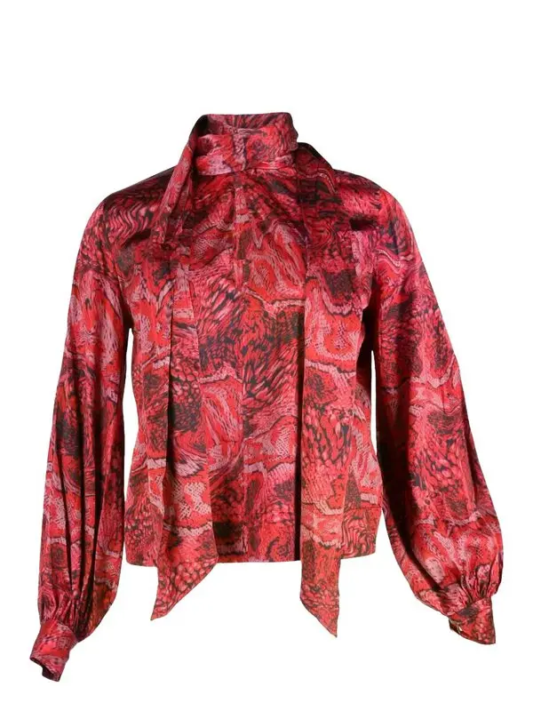 GANNI Snake-print Blouse With Tie Detail - Red