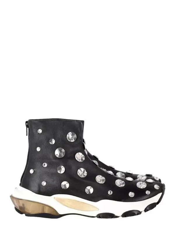 Valentino Garavani Crystal-embellished Leather Sneakers - Black