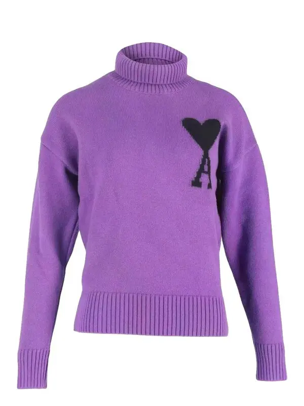 Ami Embroidered Roll-neck Jumper - Purple