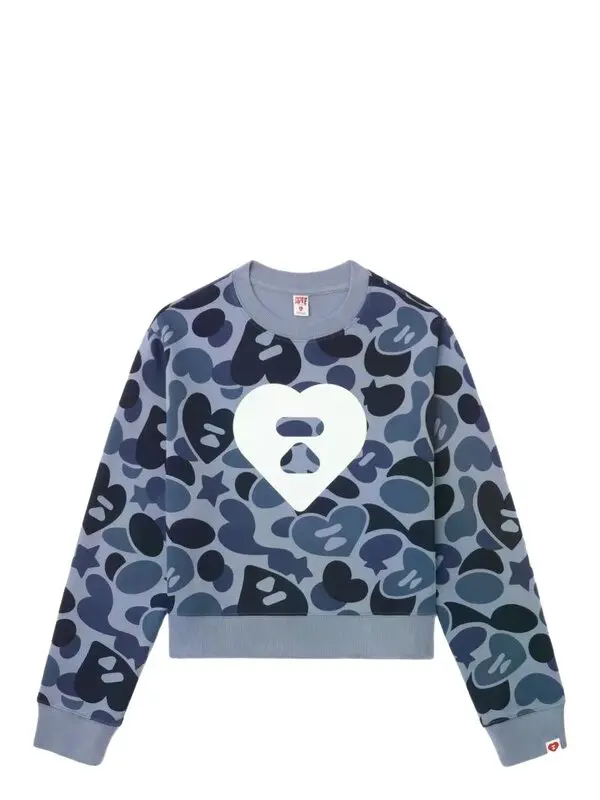 A BATHING APE Camo Monogram Big Heart Sweatshirt - Blue