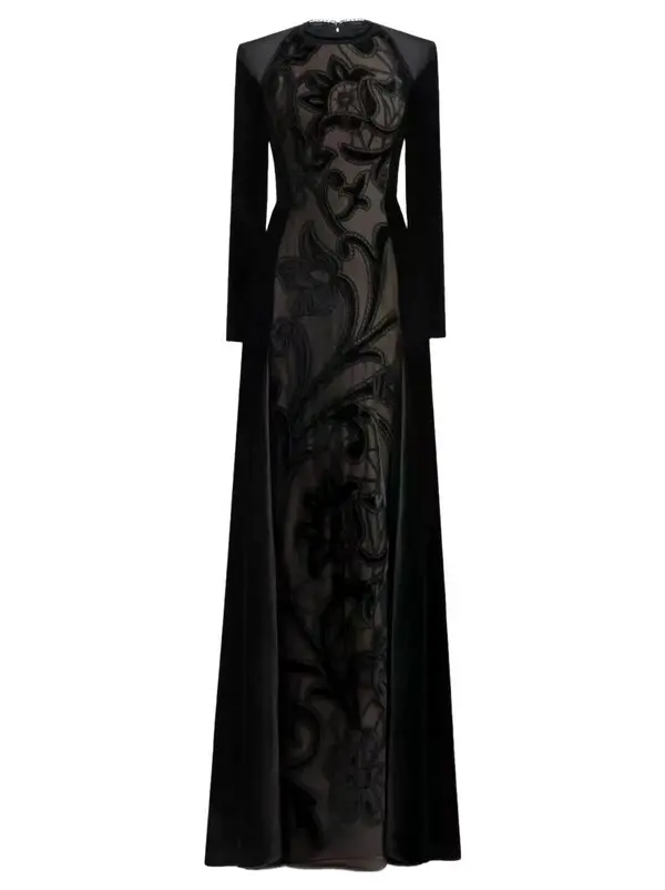 GEMY MAALOUF Floral-embroidery Velvet Dress - Black