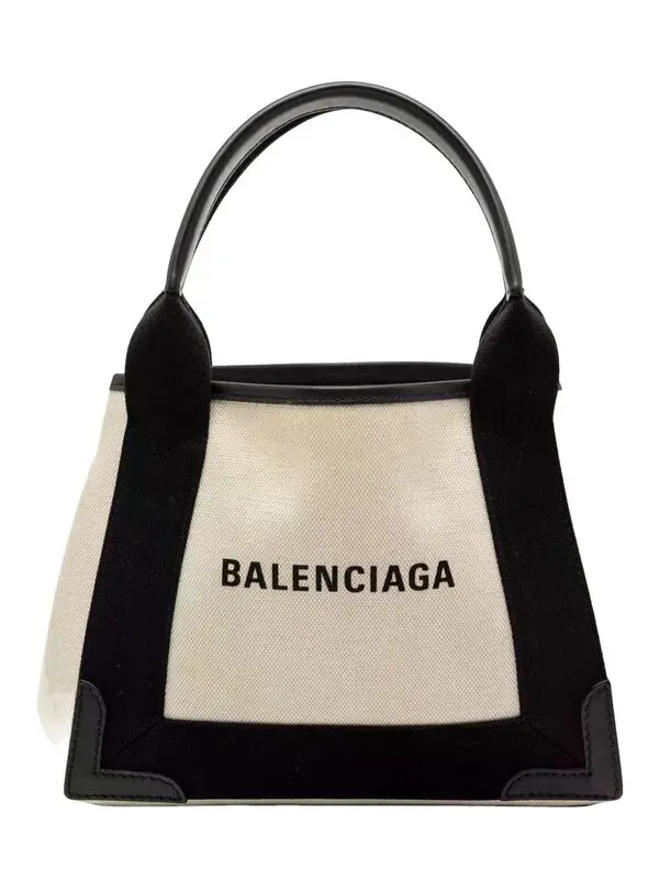 Balenciaga 2018 Canvas Navy Cabas Xs Satchel - White