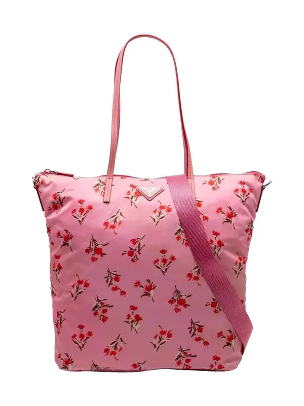 Prada Tessuto Stampato Floral Tote Satchel - Pink