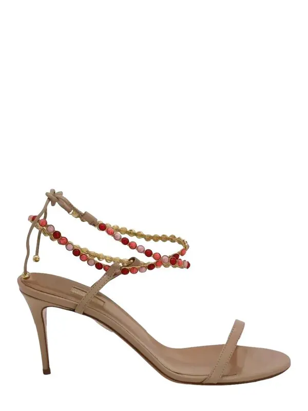 AQUAZZURA Livia Beaded-ankle Stiletto Sandals - Neutrals