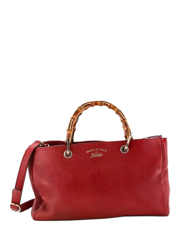 Gucci Bamboo Shopper Leather Medium Tote Bag - Red