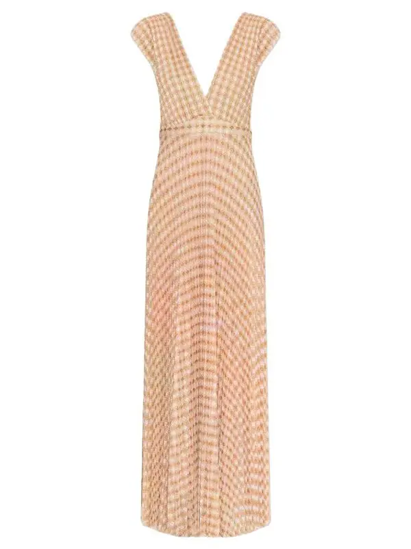 FORTE_FORTE Patterned V-neck Dress - Neutrals