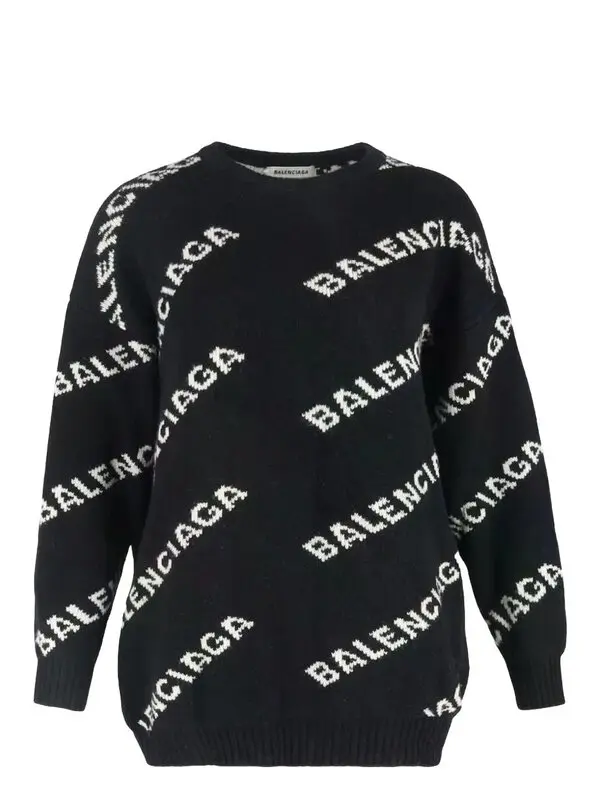 Balenciaga Logo Knitted Wool Sweater - Black