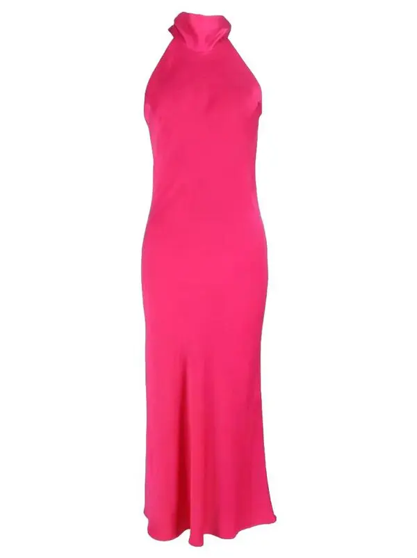 Galvan Halterneck Fluted Hem Dress - Pink