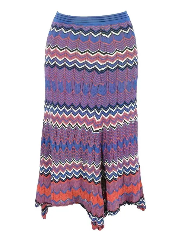Sandro Pointelle Chevron Midi Skirt - Blue