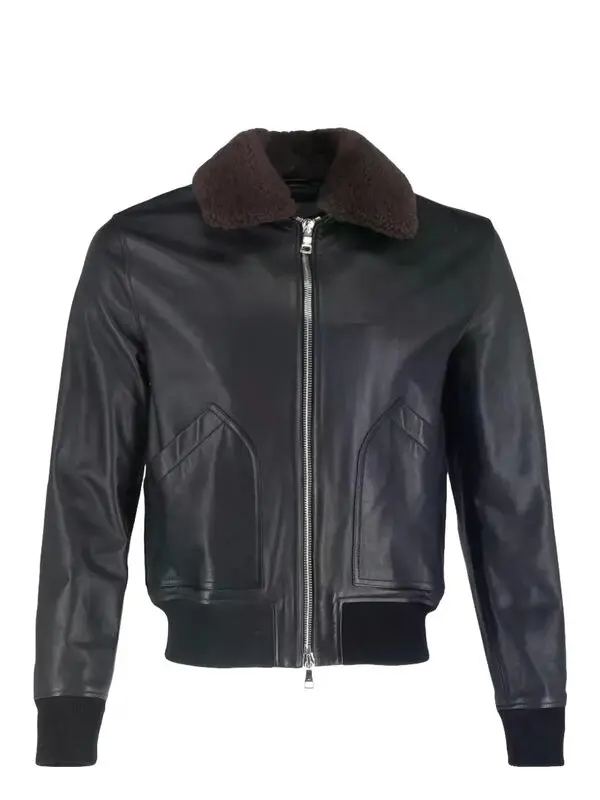 Mr P. Shear-trim Zipped Leather Bomber Jacket - Black