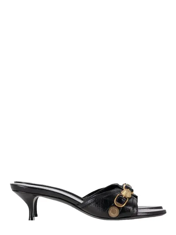 Balenciaga Cagole Embellished Slide Sandals - Black