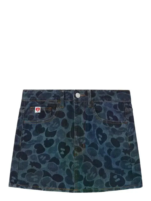 A BATHING APE Heart-print Denim Skirt - Blue