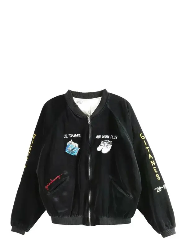 PALY HOLLYWOOD Embroidered Velvet Bomber Jacket - Black