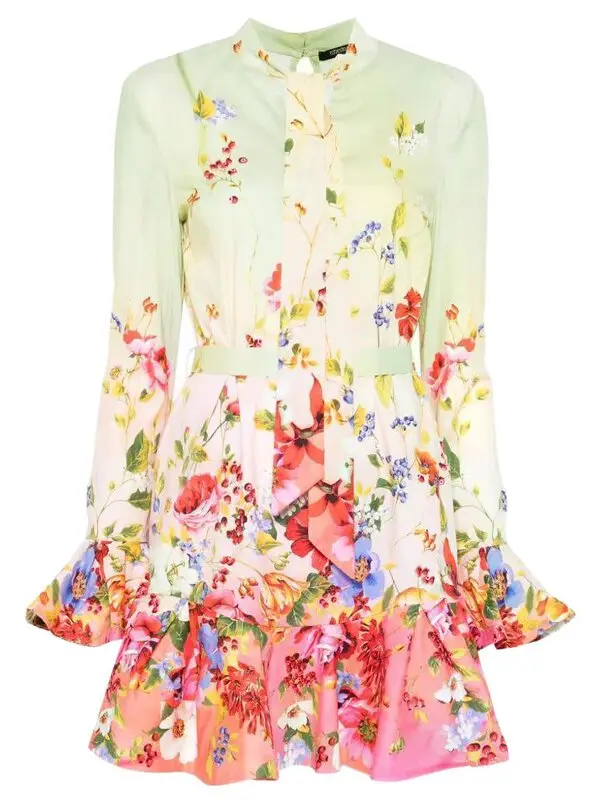 Roberto Cavalli Floral Ruffled Mini Dress - Pink